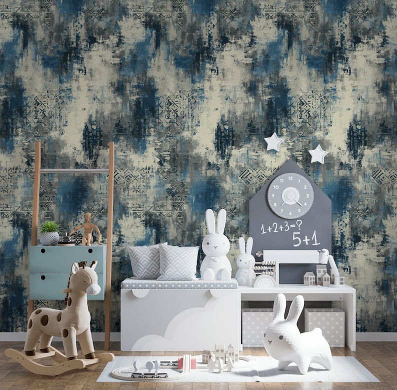 Abstract Blue Grey Wallpaper | Distressed Industrial Wall Mural ...