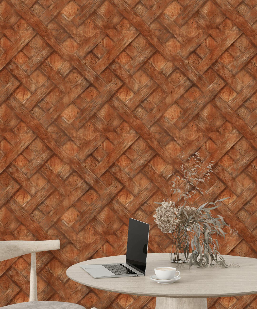 Faux Wood Lattice Wallpaper | Terracotta Brick Wall Mural (peel & Stick ...