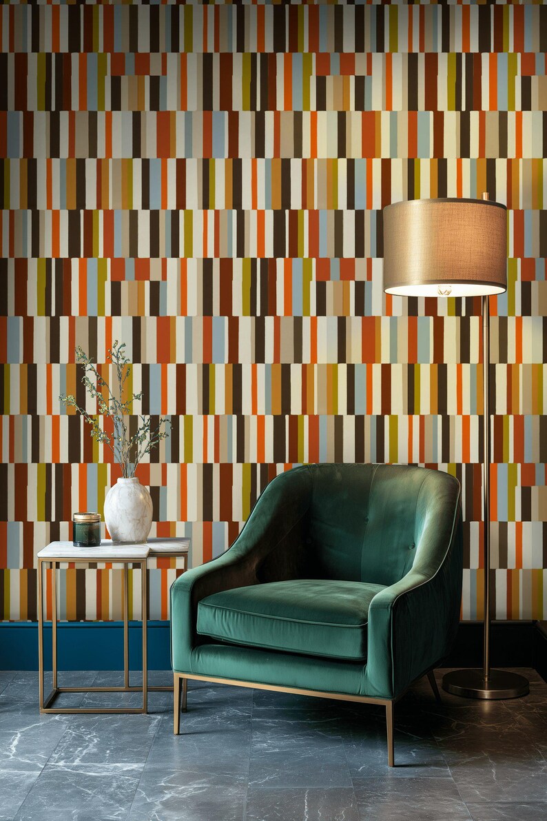 Mid-century Modern Wallpaper, Retro Color Blocks Vertical Stripe Mural ...