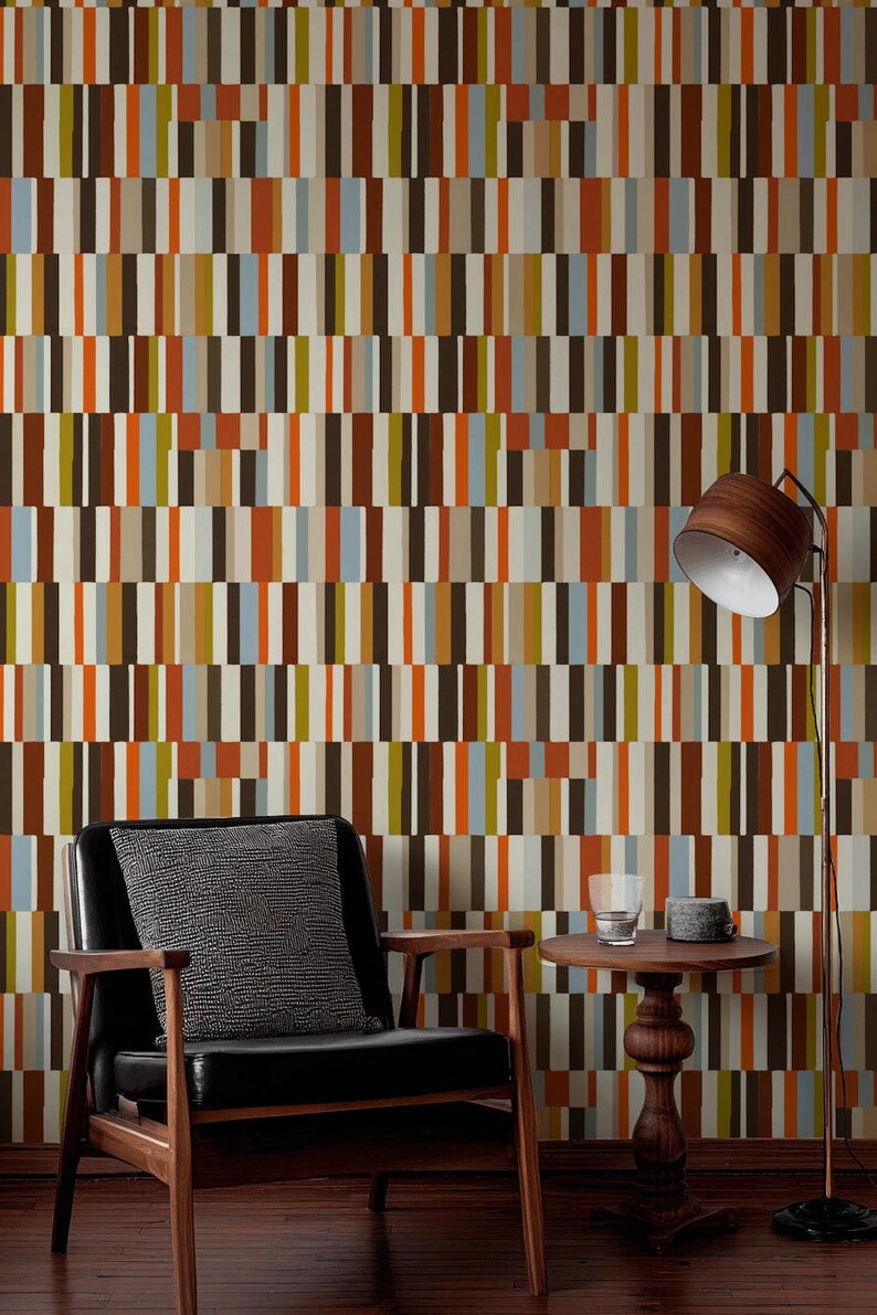 Mid-century Modern Wallpaper, Retro Color Blocks Vertical Stripe Mural ...