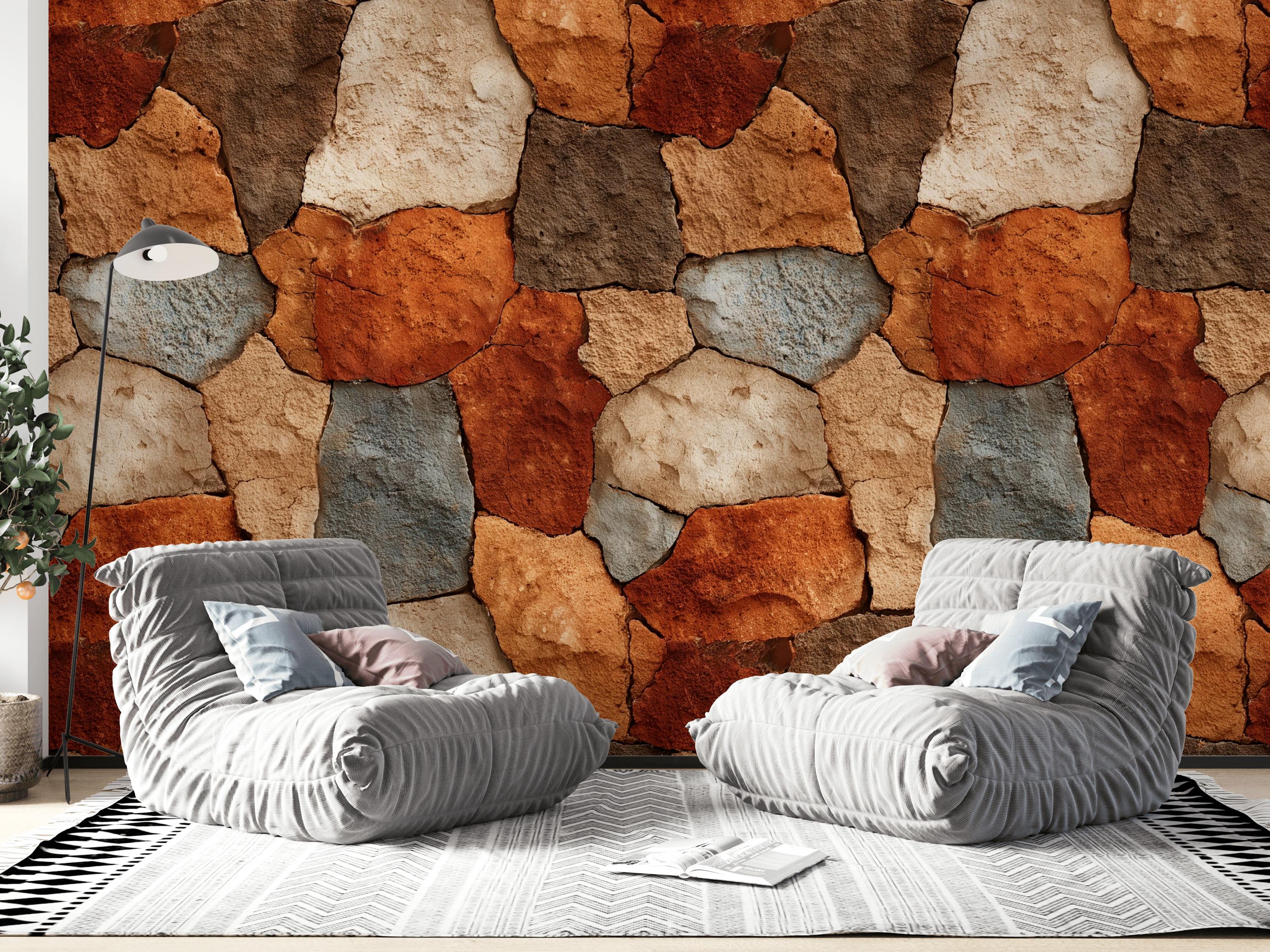 Rustic Stone Wall Wallpaper | Natural Stacked Rock Mural | Faux Stone ...