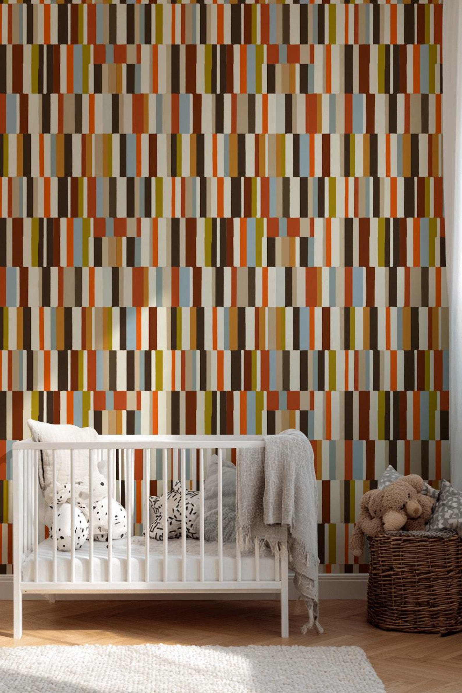 Mid-century Modern Wallpaper, Retro Color Blocks Vertical Stripe Mural ...