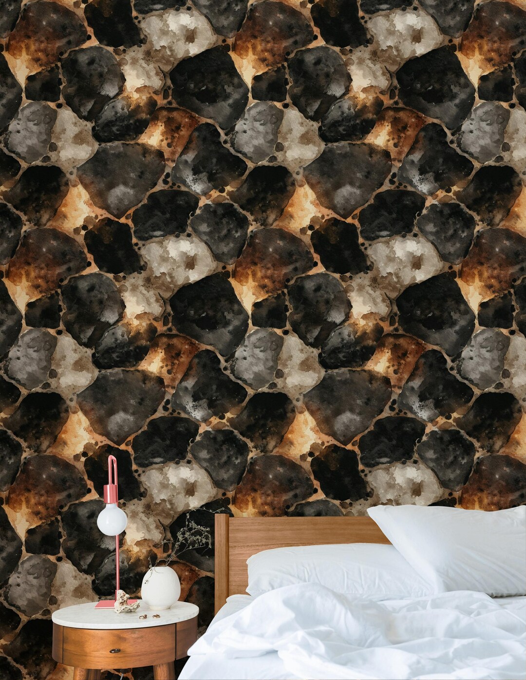 Rustic Faux Stone Wallpaper: Peel and Stick Watercolor Rock Wall Mural ...