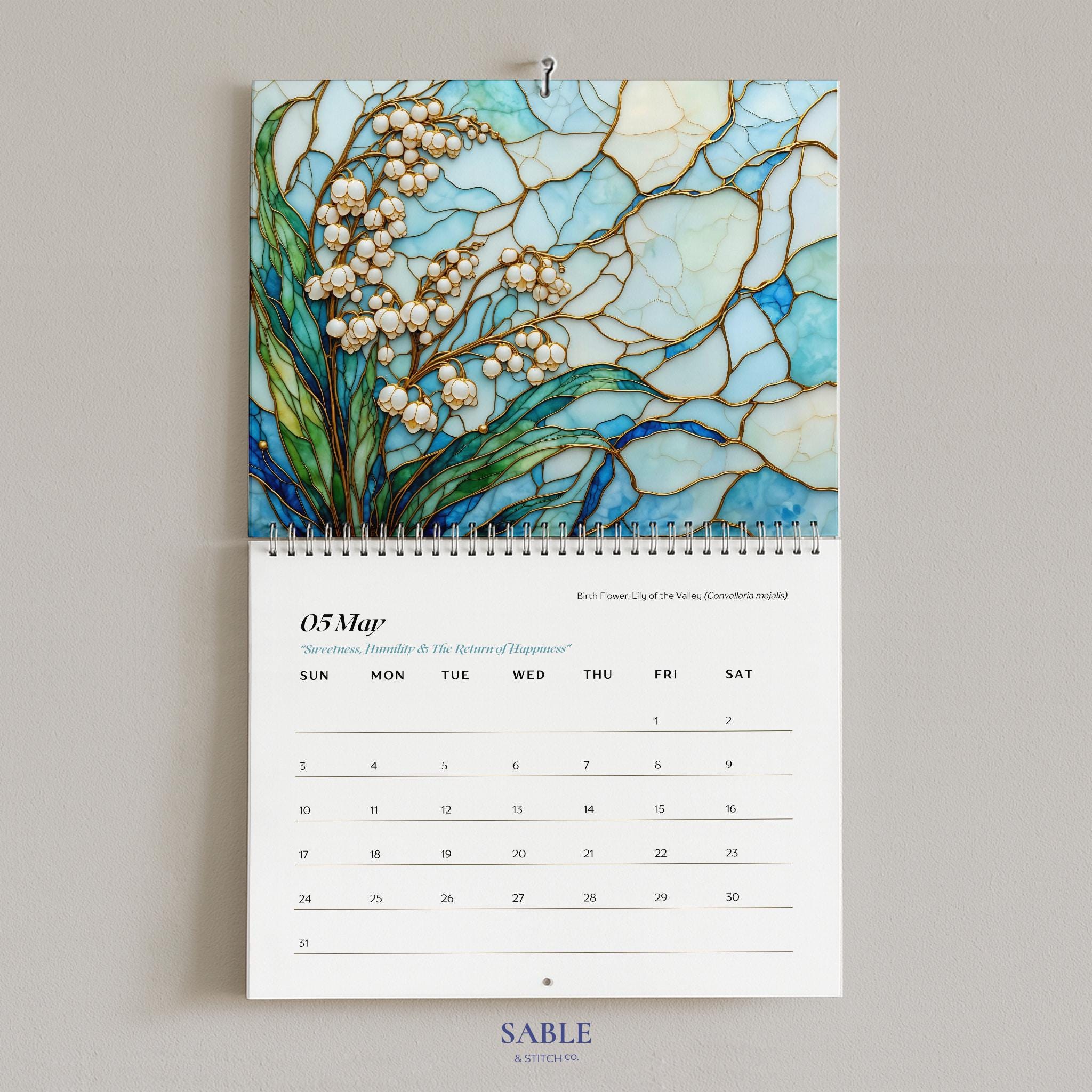 2026 Birth Flower Calendar, Stained Glass Nature Art, Monthly Wall ...