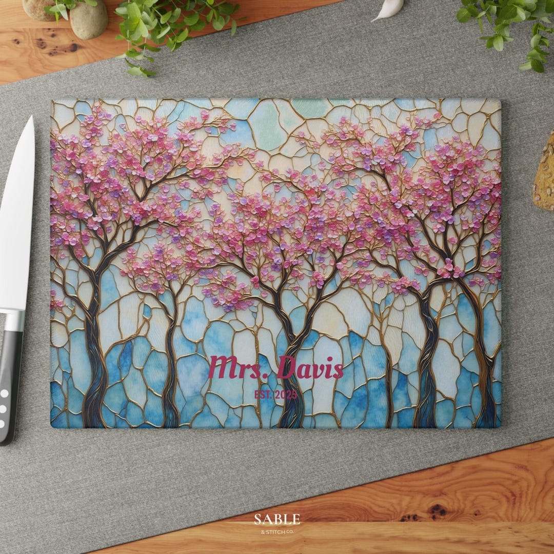 Personalized Stained Glass Style Cutting Board | Sakura Cheese ...