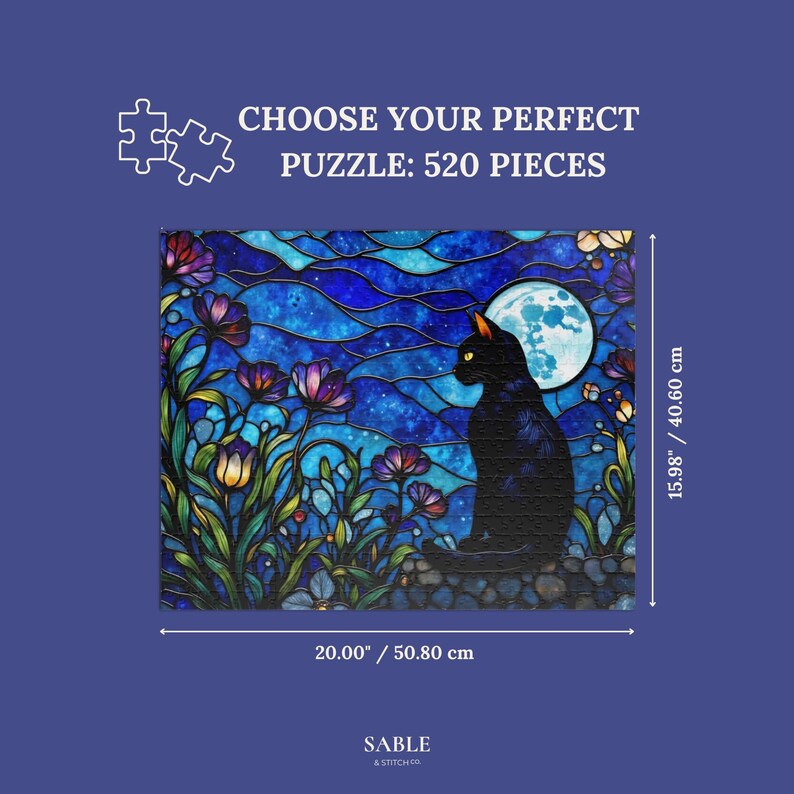 Stained Glass Black Cat Jigsaw Puzzle, Witchy Moonlit Garden, 1014, 520 ...