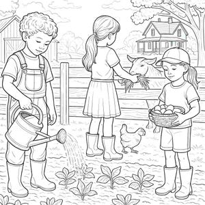 Farm Family Coloring Pages Country Life Digital Printable Coloring ...