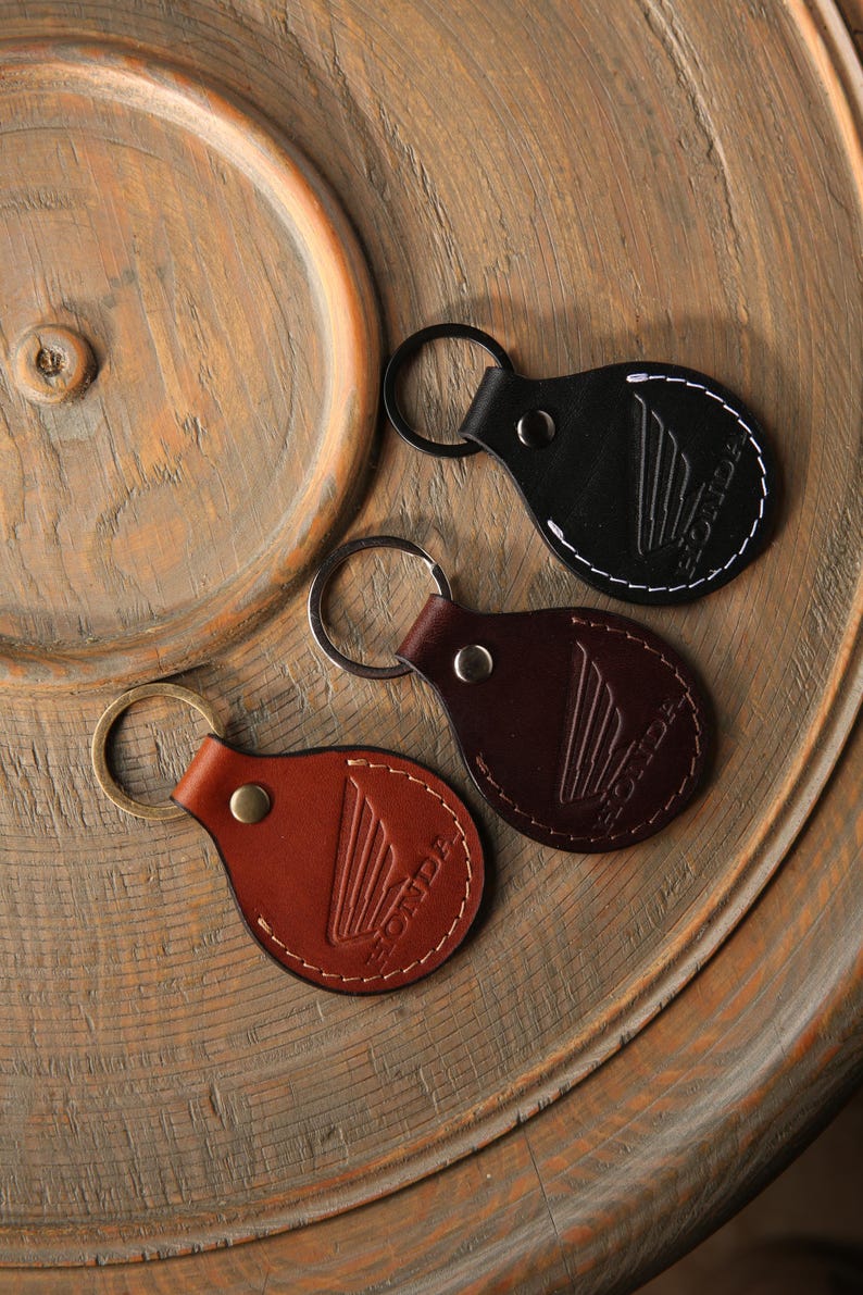Motorcycle, Car, Leather Keychain Honda, Leather Initial Keychain ...