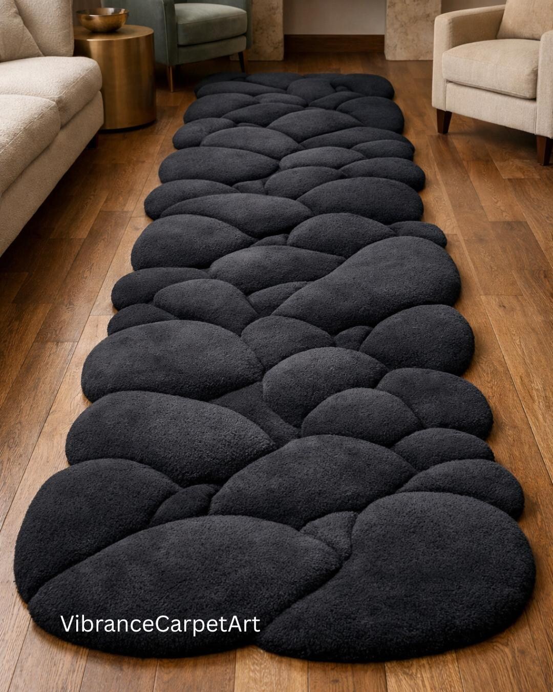 Hand-tufted Pebble Runner Rug – Charcoal River-stone Carpet, 3D ...