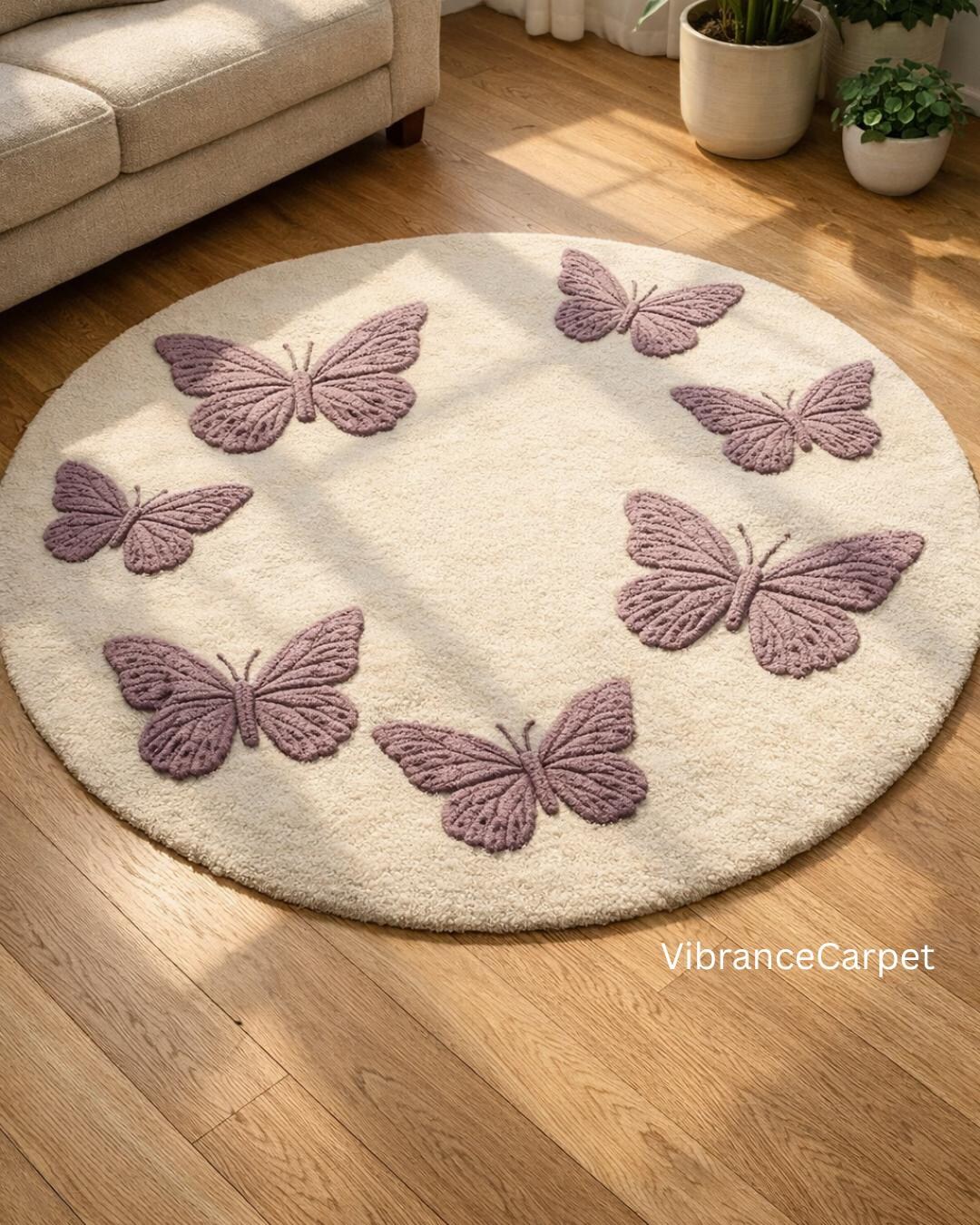 Butterfly Rug – Handmade Round Wool Area Hand Tufted Rug - Etsy