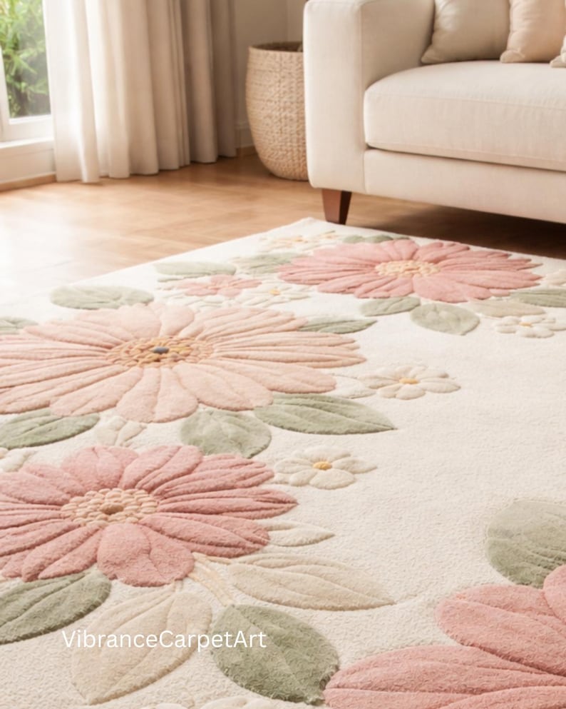 Hand Tufted Wool Floral Rug, Pastel Botanical Carpet - Etsy