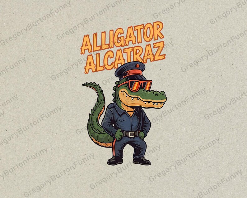 Alligator Alcatraz PNG, Funny Prison Guard Gator Clipart, Retro Jail ...