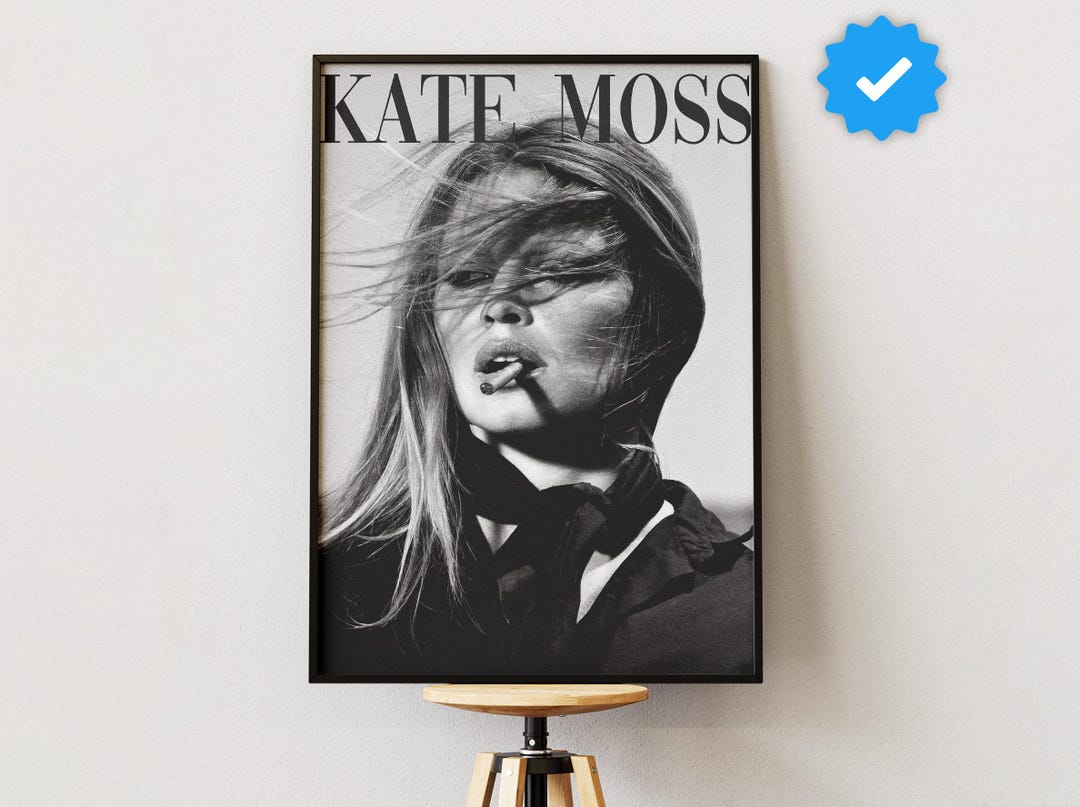 Kate Moss Fashion Icon Poster – Supermodel Wall Art, Minimalist Black ...