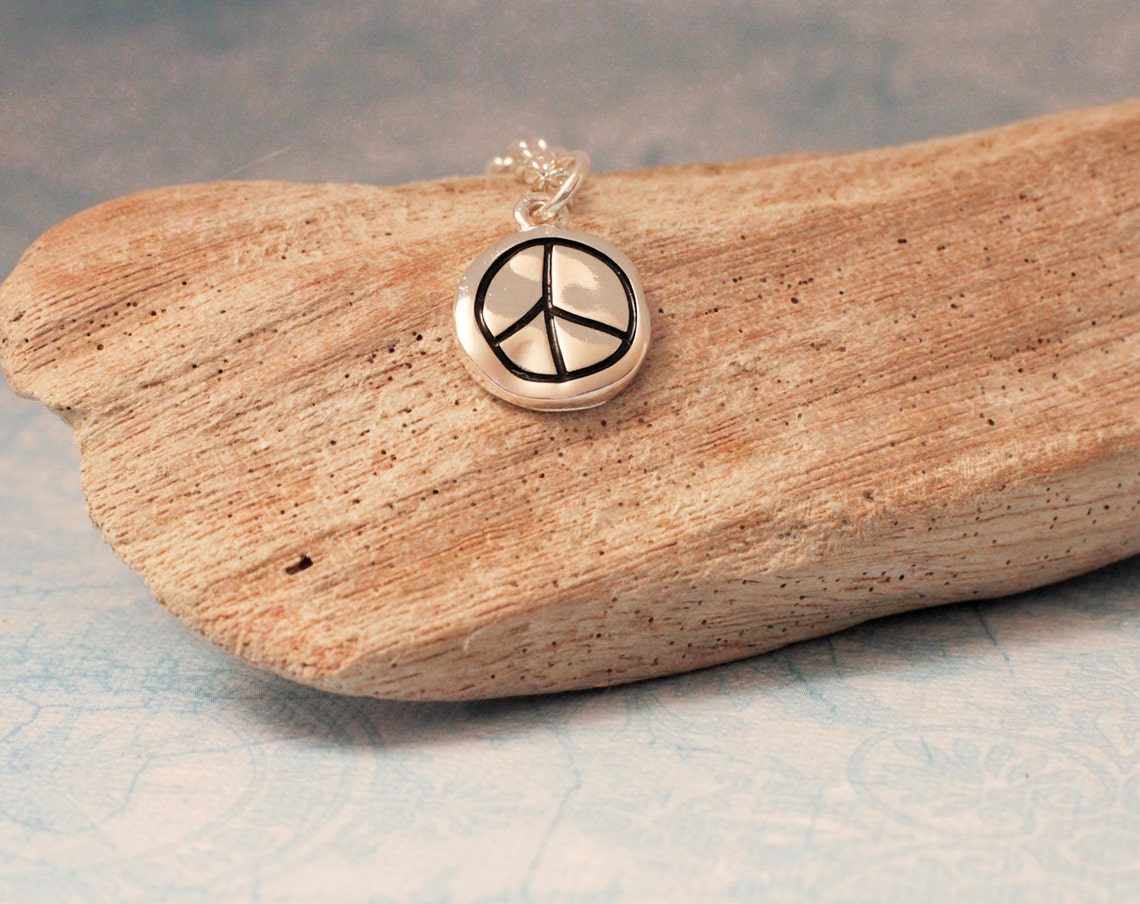 Peace Charm Necklace - Silver Peace Symbol Pendant Necklace - Etsy