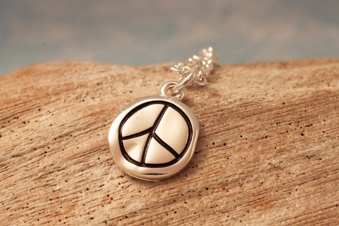 Peace Charm Necklace - Silver Peace Symbol Pendant Necklace - Etsy