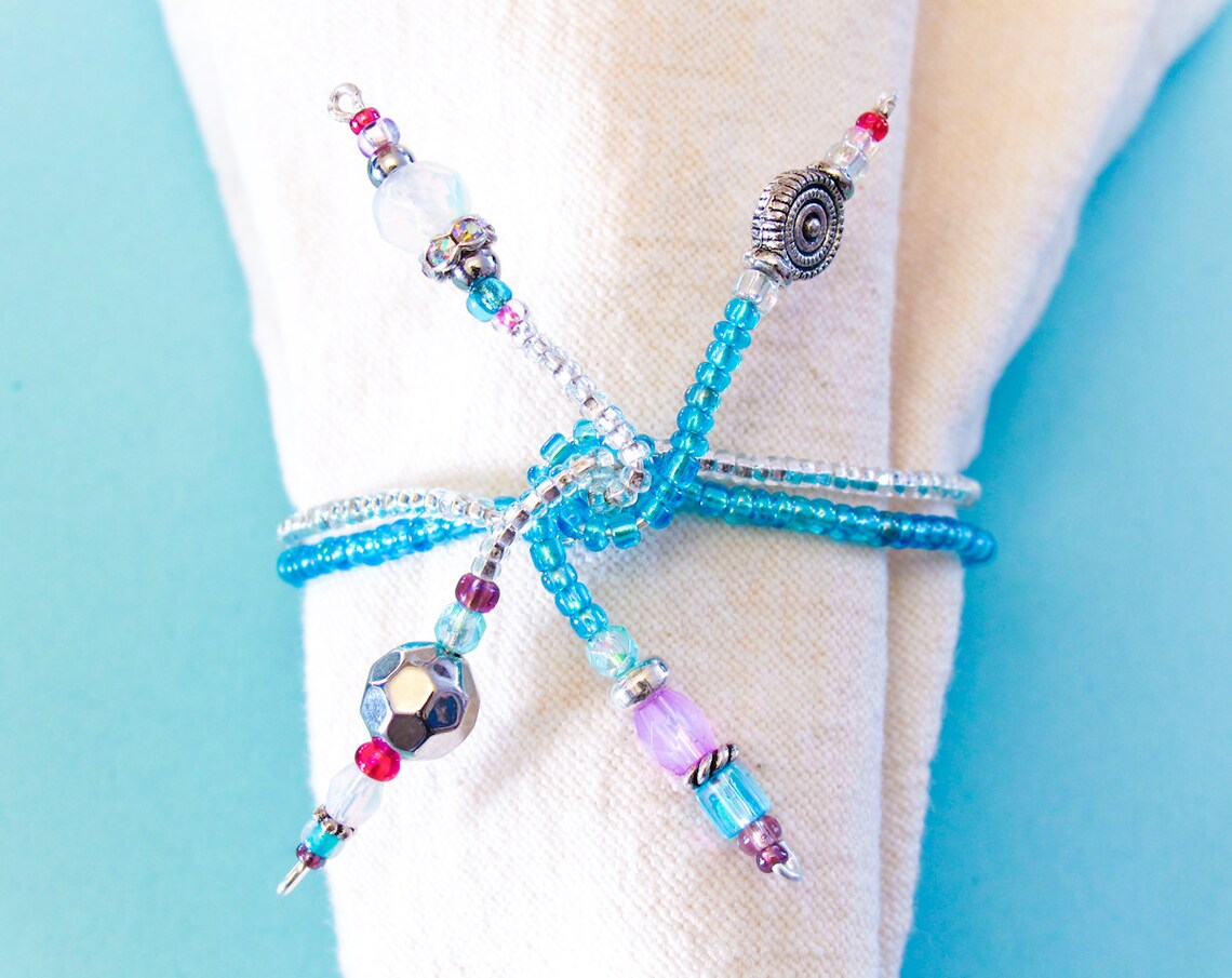 Beaded Napkin Rings - Set of 4 Aqua Glass Beaded Napkin Rings - Etsy