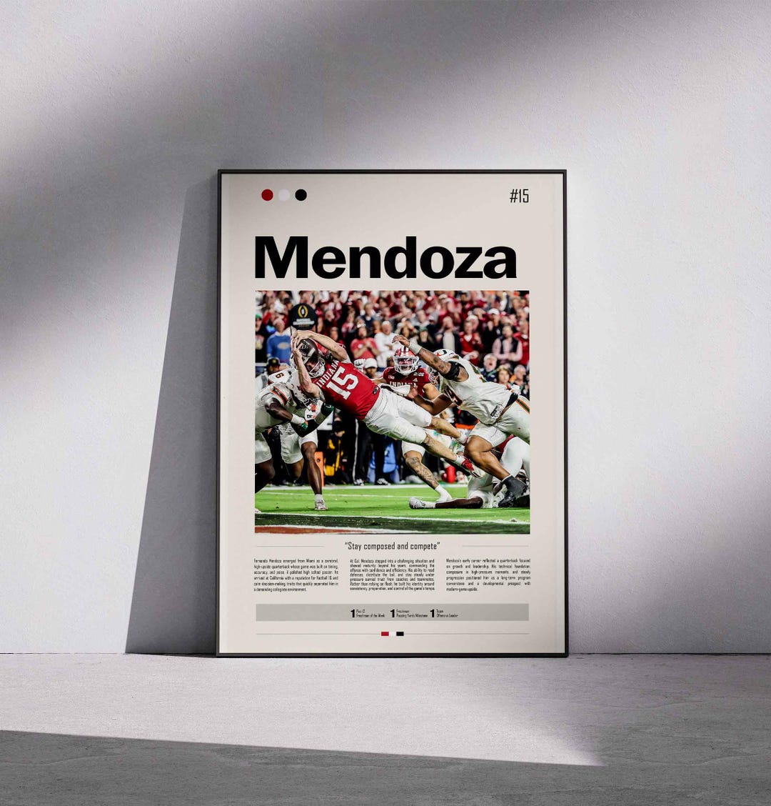 Fernando Mendoza Football Art Print, NCAA Quarterback Poster (digital ...