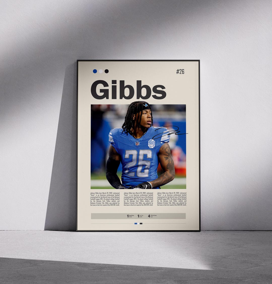 Jahmyr Gibbs Poster, Lions Fan Gift, Man Cave Decor, Man Cave Poster ...