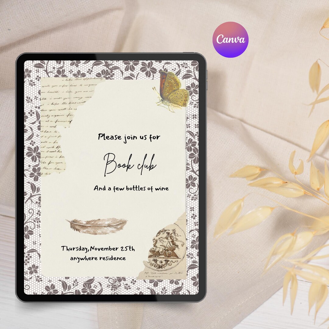 Book Club Invitation Template | Editable Digital Book Club Invite ...