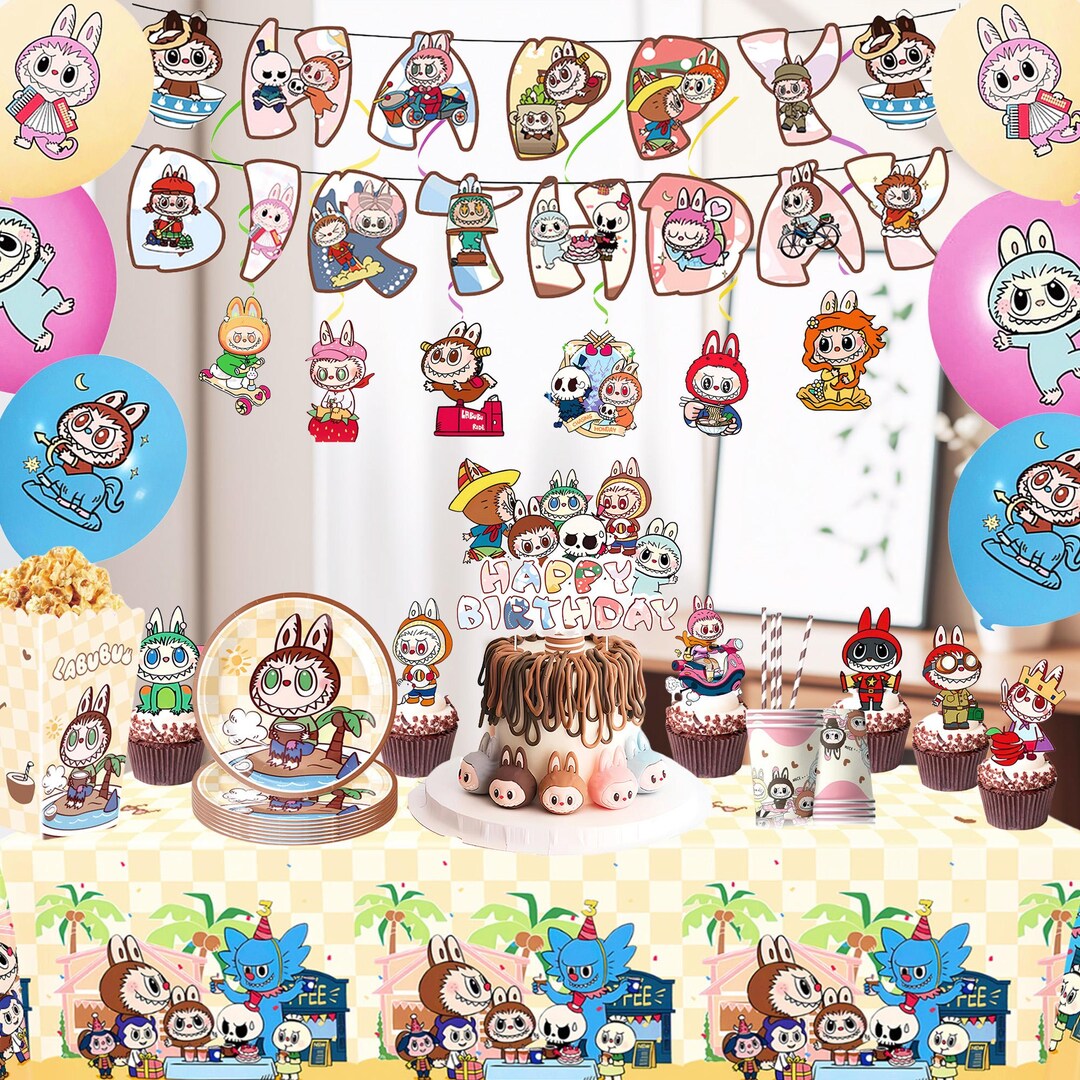 Labubu Birthday Party Decor Set,labubu Banner,tablecloth,balloon,cake ...