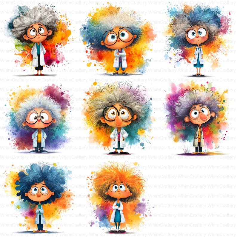 17 Quirky Doctor Clipart Funny Professor Whimsical Ephemera Watercolor ...