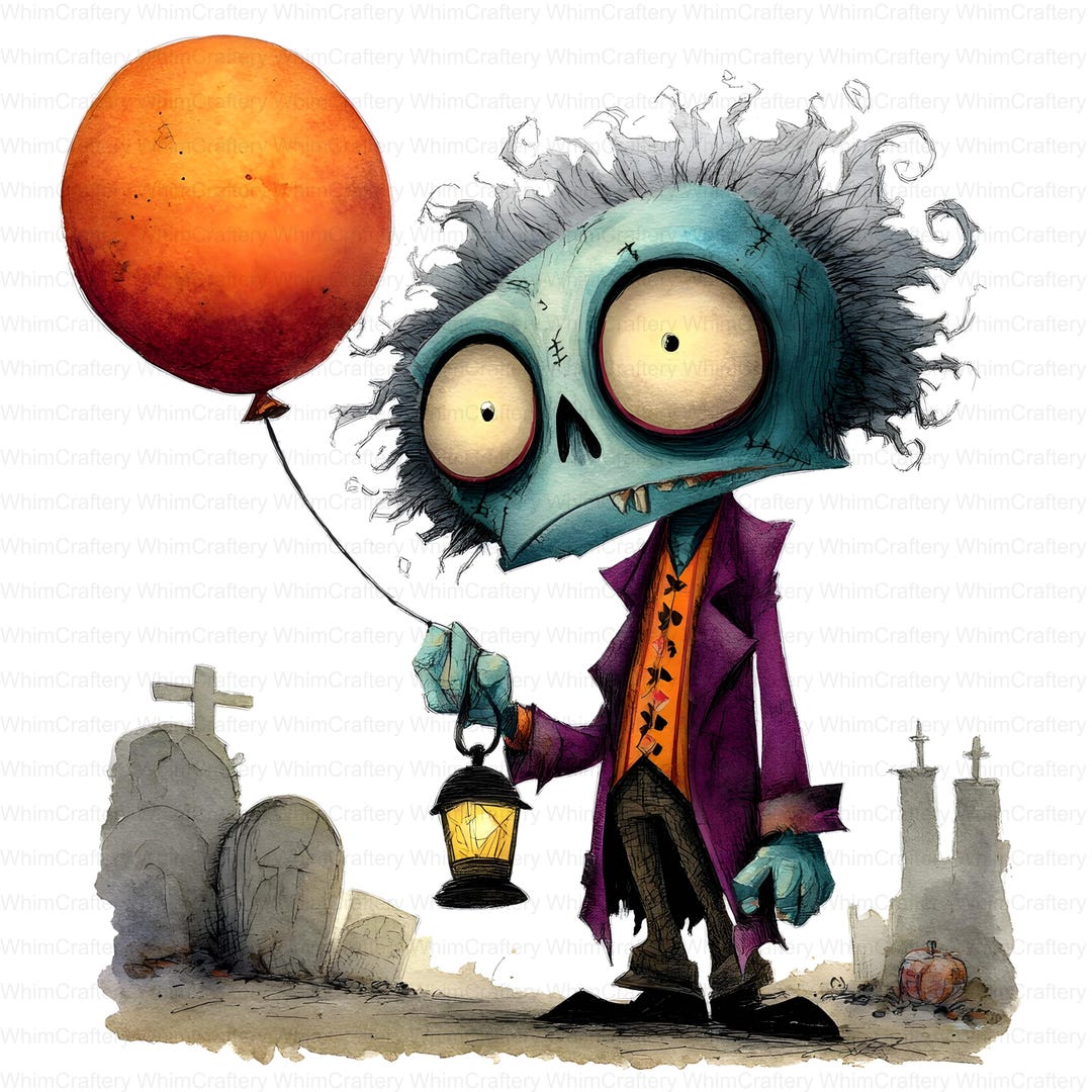 20 Halloween Quirky Zombie Clipart Funny Whimsical Ephemera Watercolor ...