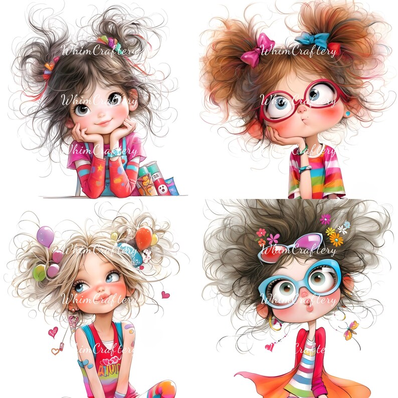 16 Quirky Girl Clipart Whimsical Ephemera Funny Girl Watercolor Cute ...