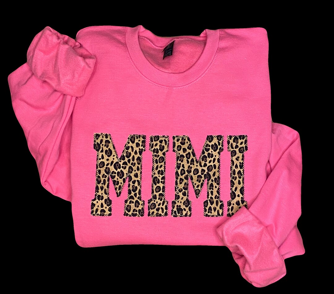 Mimi Leopard Cheetah Print Fleece Crewneck Sweatshirt - Mimi Applique ...