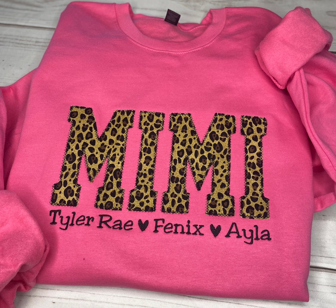 Mimi Leopard Cheetah Print Fleece Crewneck Sweatshirt - Mimi Applique ...