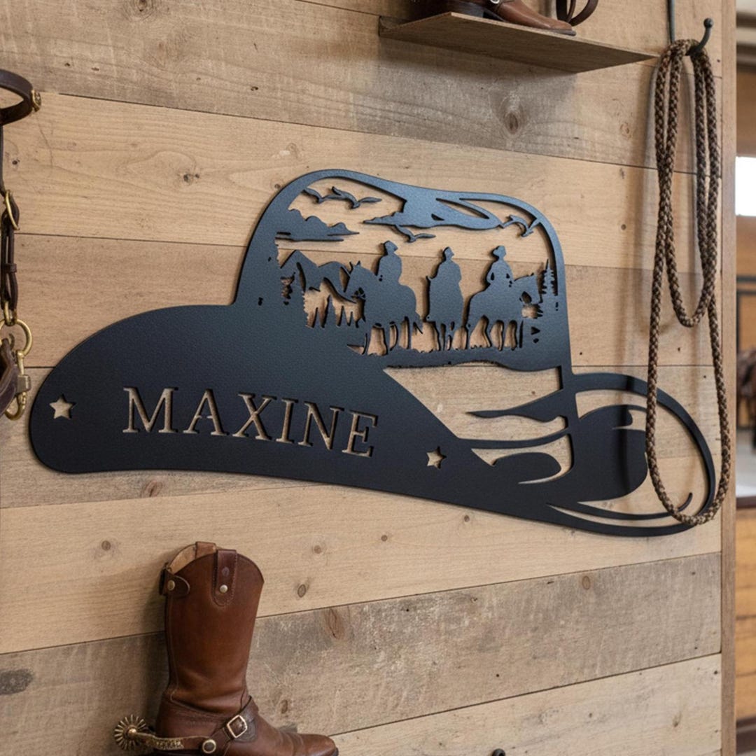 Custom Cowboy Hat Metal Sign, Personalized Western Name Sign, Cowboy ...
