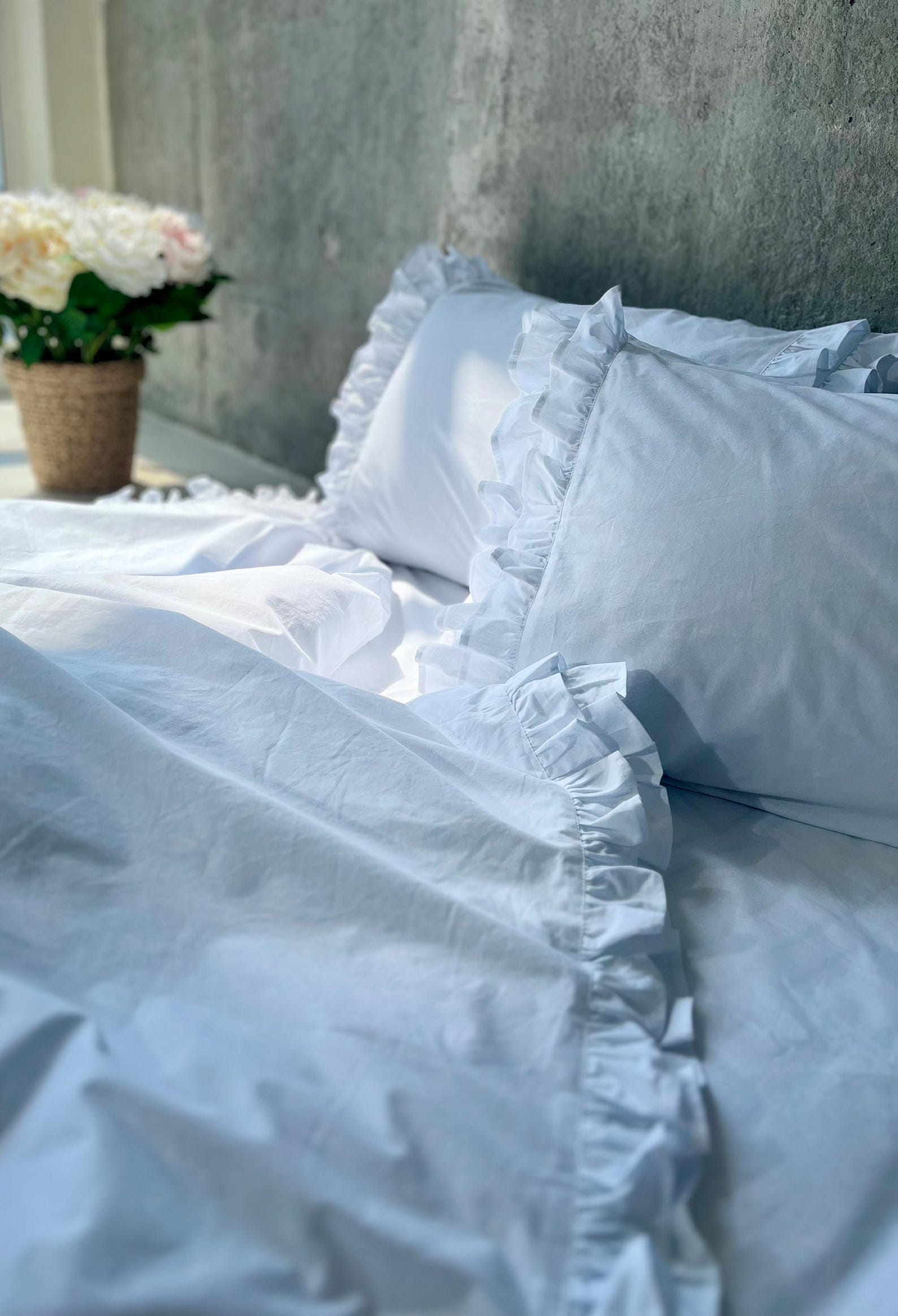 White Ruffle Bedding Set, Custom Size Options, Soft Cotton Bed Linen ...