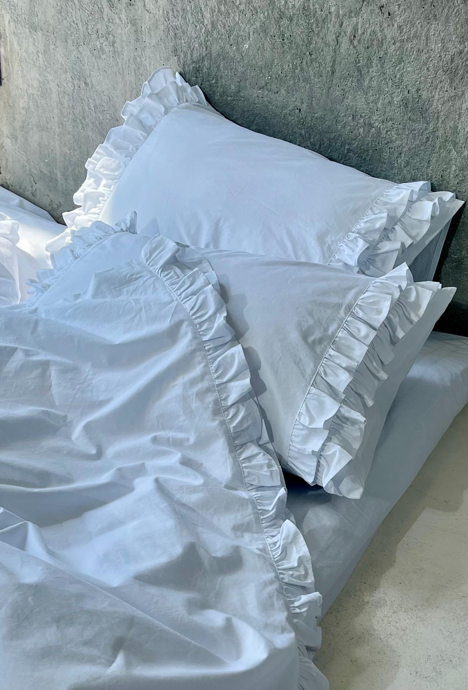 White Ruffle Bedding Set, Custom Size Options, Soft Cotton Bed Linen ...
