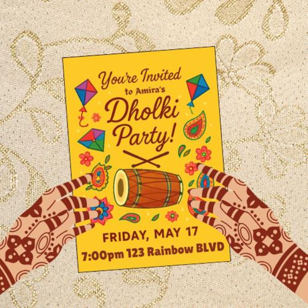 Digital Desi Dholki Invitation Template – Editable Canva Template ...