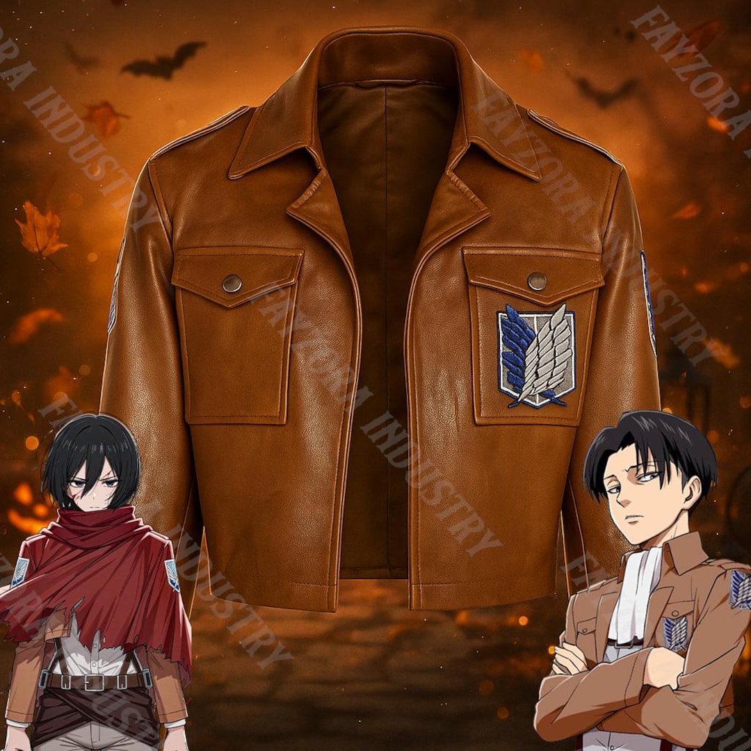 Attack on Titan Cosplay, Jacket Brown Cowhide Leather, Printed Survey ...