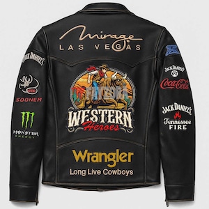 Embroidered Bull Riding Jacket: Black Cowhide Leather Western Rodeo ...