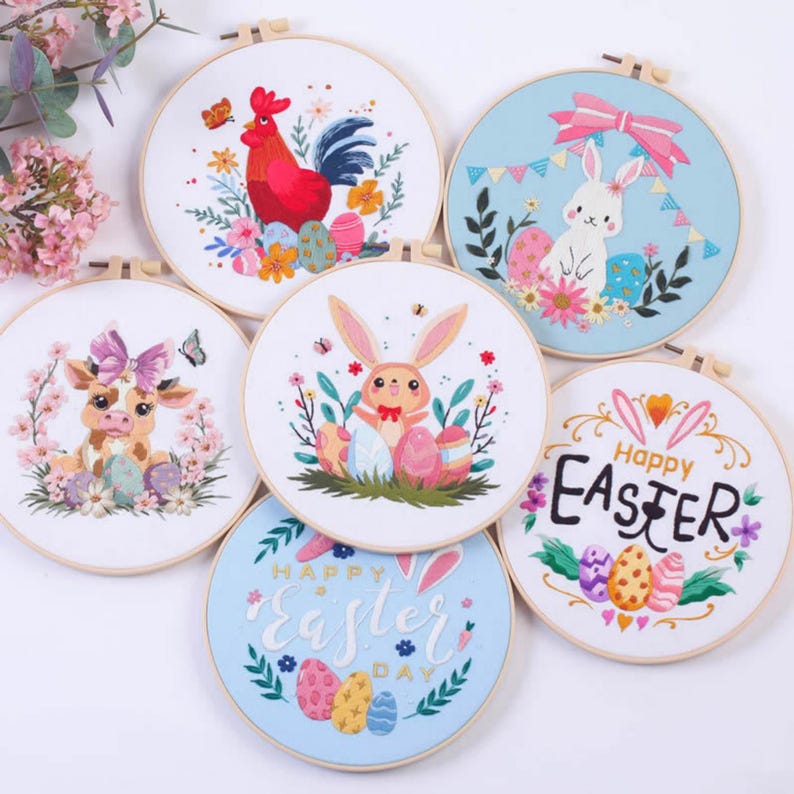 Easter Bunny With Bowtie Embroidery DIY Kit – Egg Decor Gift for Family ...