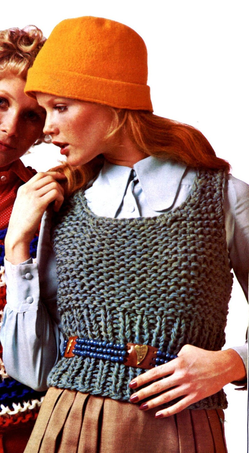 Ladies' 1970s Retro Chunky-knit Close-fitting Vest With High Rib and ...