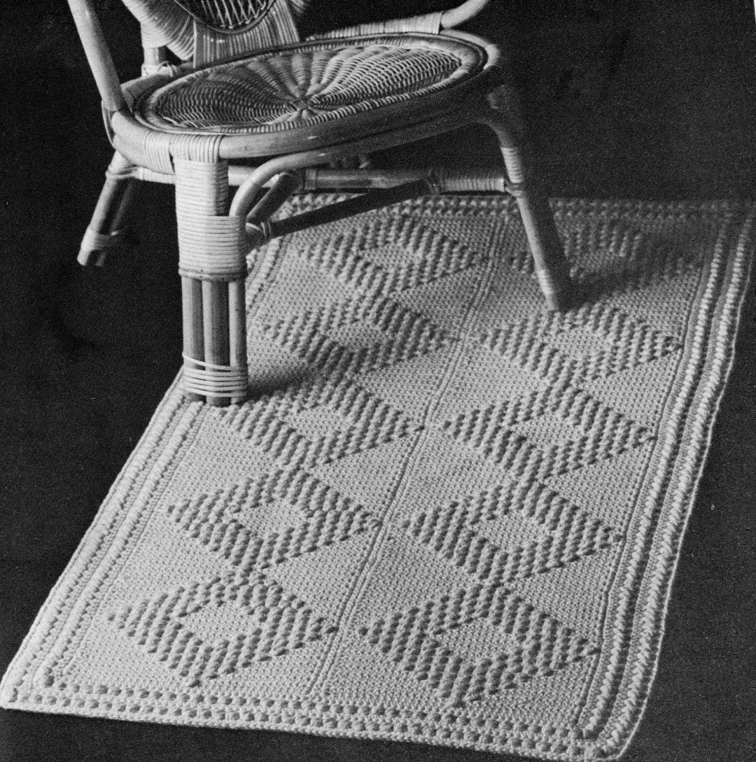 1960s Retro Crocheted Rug With Diamond Pattern -- Handmade Rug Pattern ...