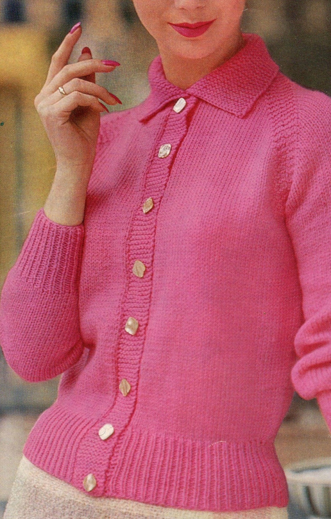 Ladies' 1960s Vintage Cardigan With Raglan Sleeves and Spread Polo ...