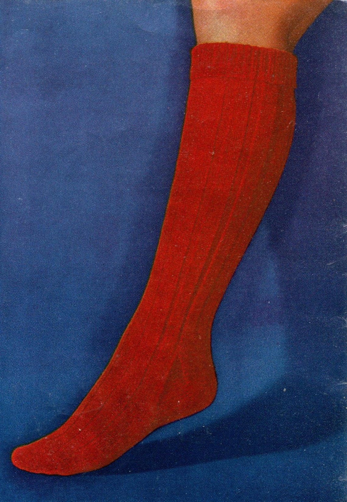 1950s Vintage Ribbed Knee Socks -- PDF KNITTING PATTERN - Etsy