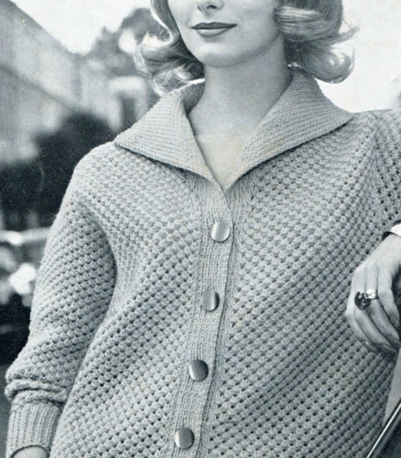 Ladies' 1960s Vintage Cardigan With Textured Stitch and Shawl Collar ...