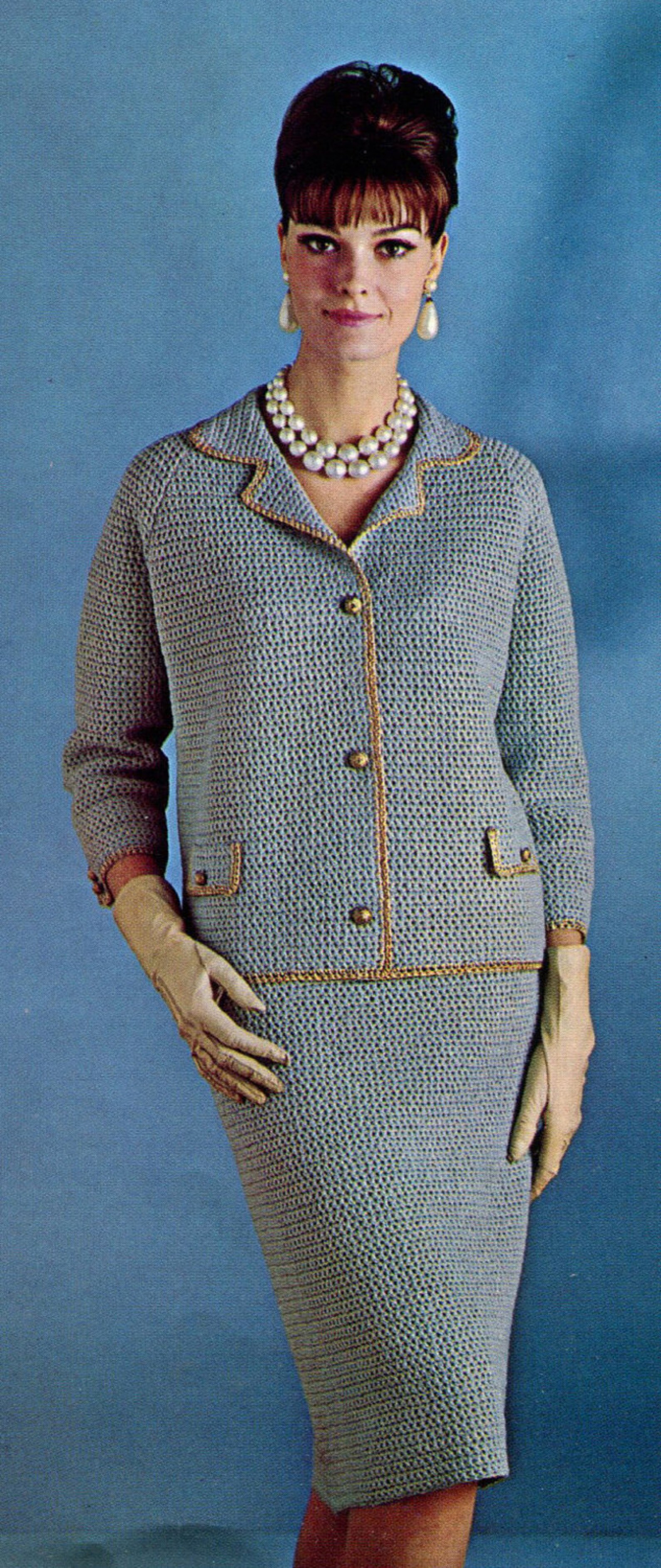 Women's 1960s Retro Crocheted Suit With Contrasting Trim -- PDF CROCHET ...