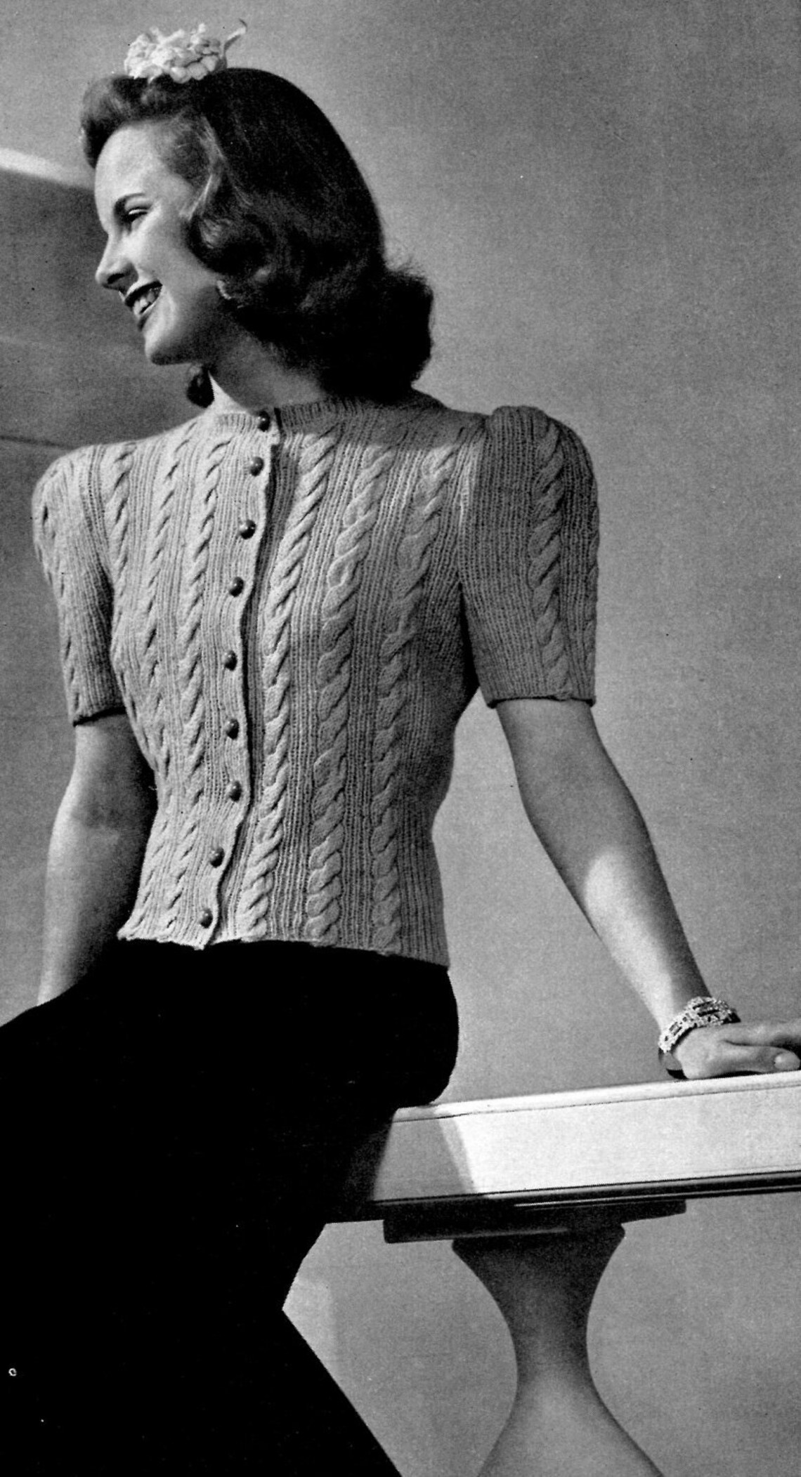 1940s Retro Cable Knit Cardigan Pattern, Fitted Waist (PDF Pattern) - Etsy