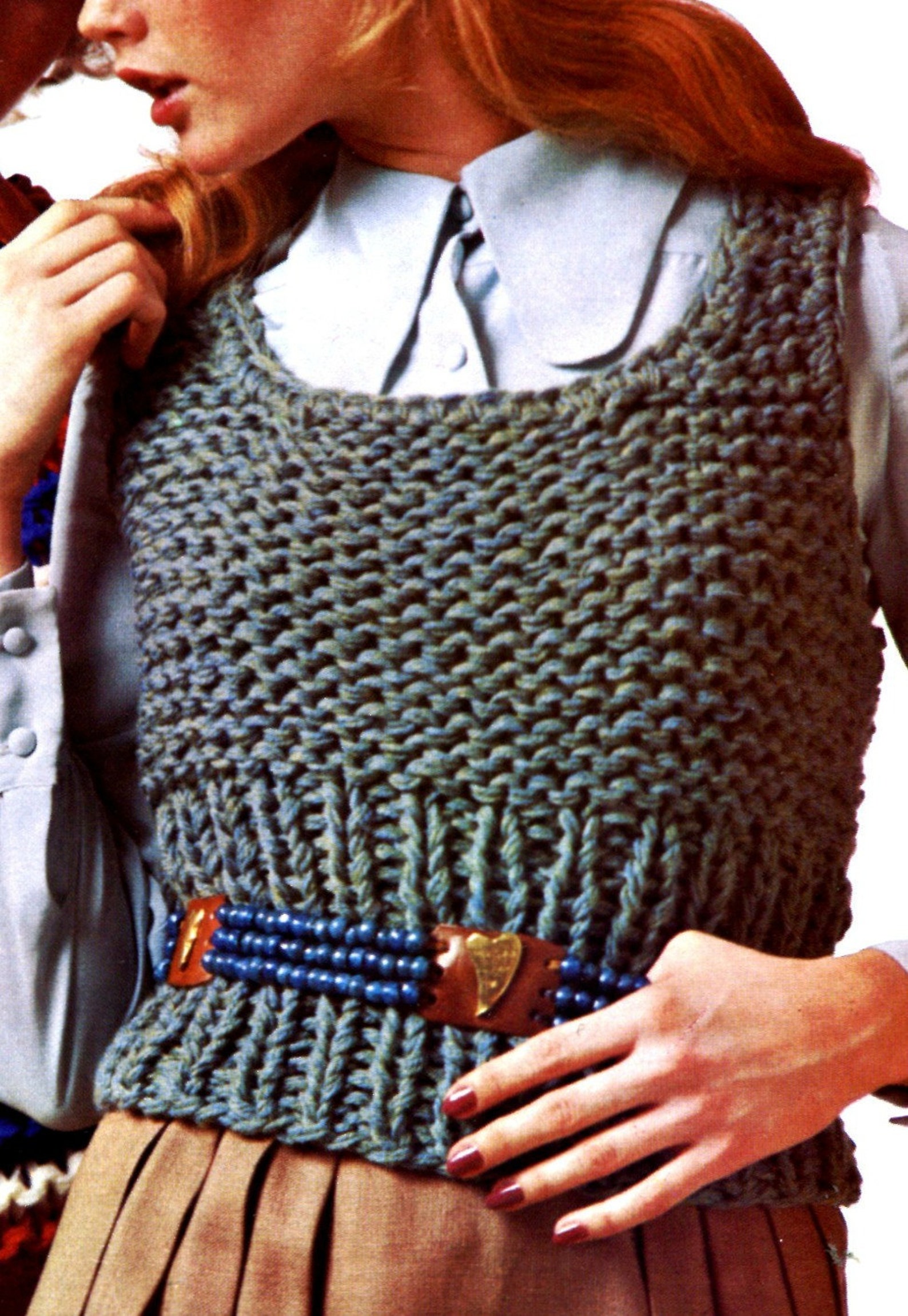 Ladies' 1970s Retro Chunky-knit Close-fitting Vest With High Rib and ...