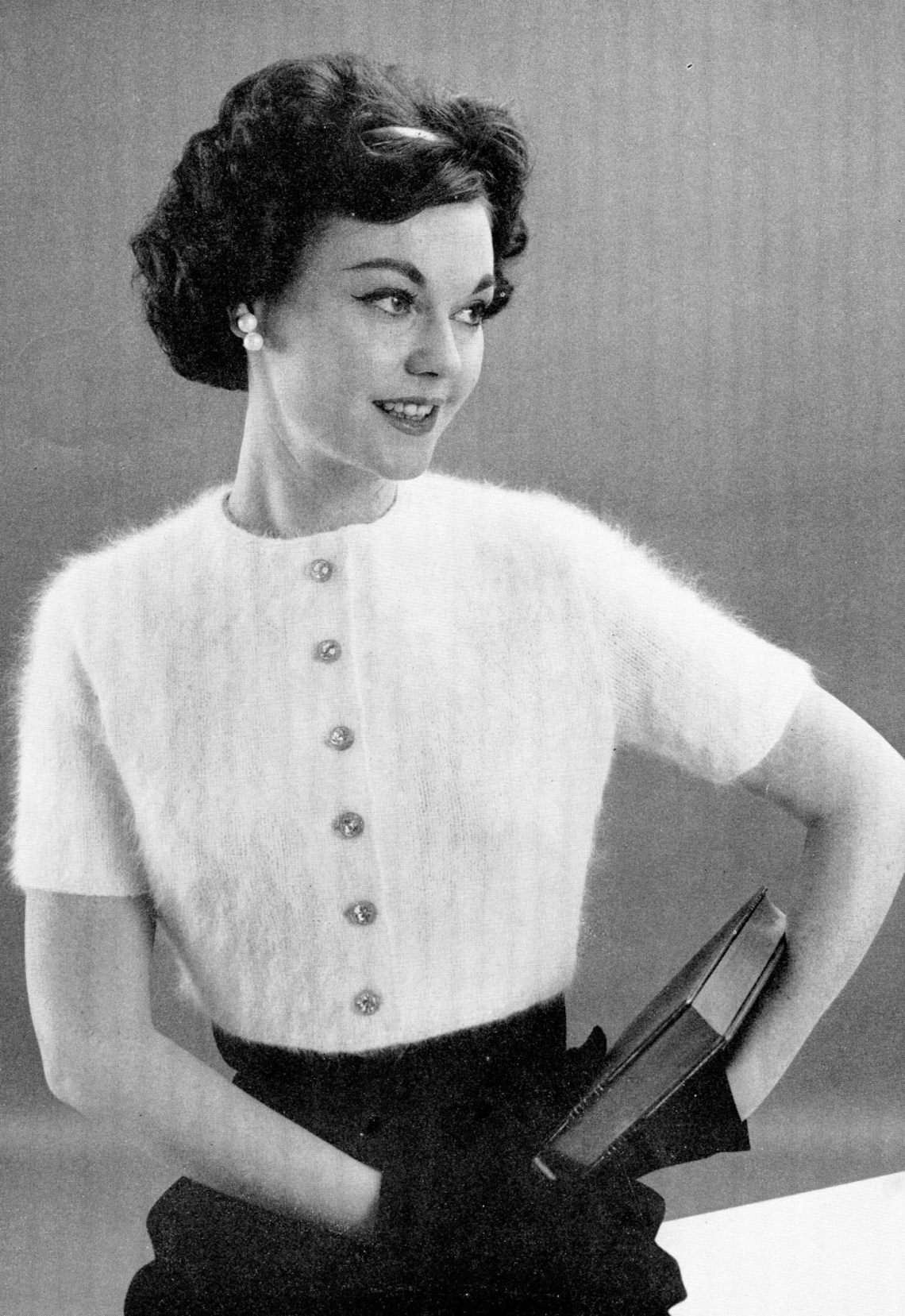 Ladies' 1960s Vintage Cropped Angora Cardigan Sweater With Short ...