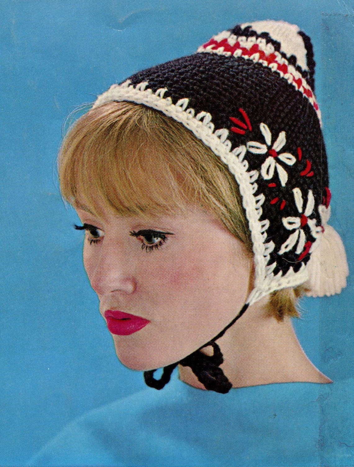 Women's 1960s Vintage Snow Cap With Embroidery Details and Tassel ...