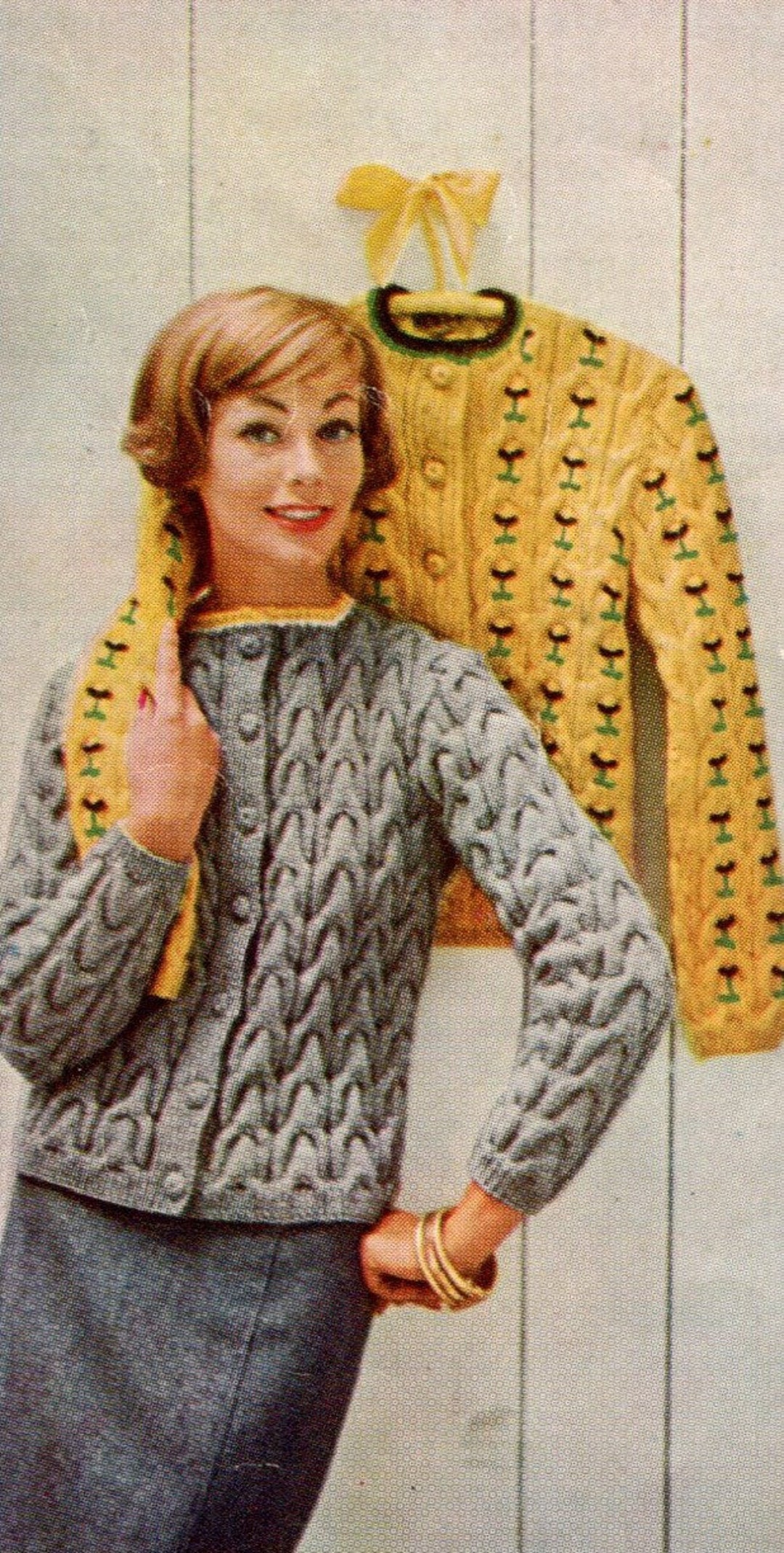 Women's 1960s Vintage Cabled Cardigan With Optional Embroidery Detail ...