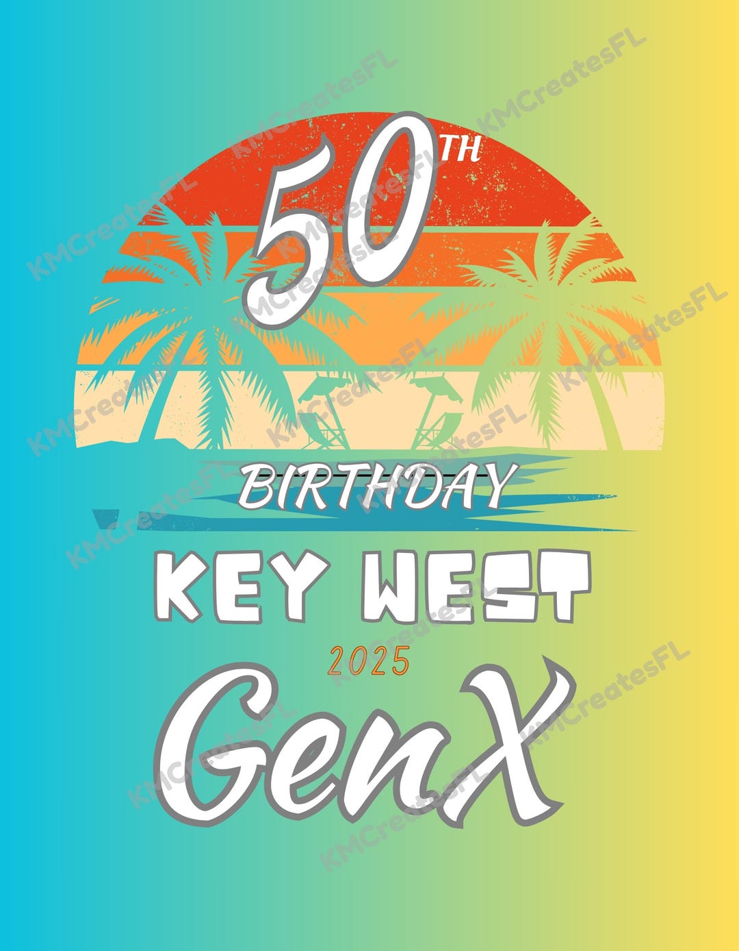 50th Birthday Key West 2025 Blue/yellow Background PNG File ****DIGITAL ...