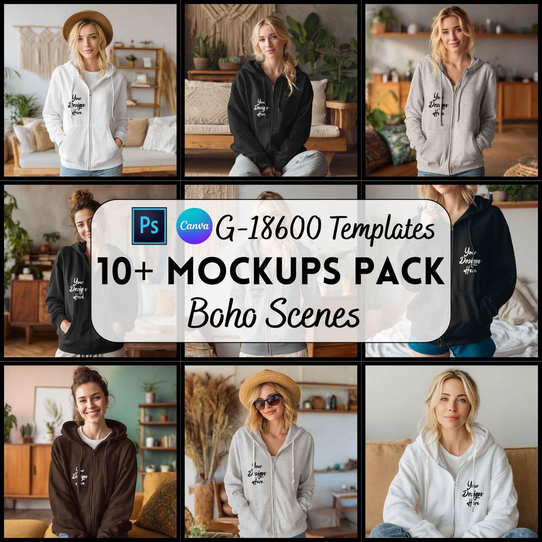 Gildan 18600 Hoodie Mockup Bundle, Canva & PSD Mockup, Digital Download ...