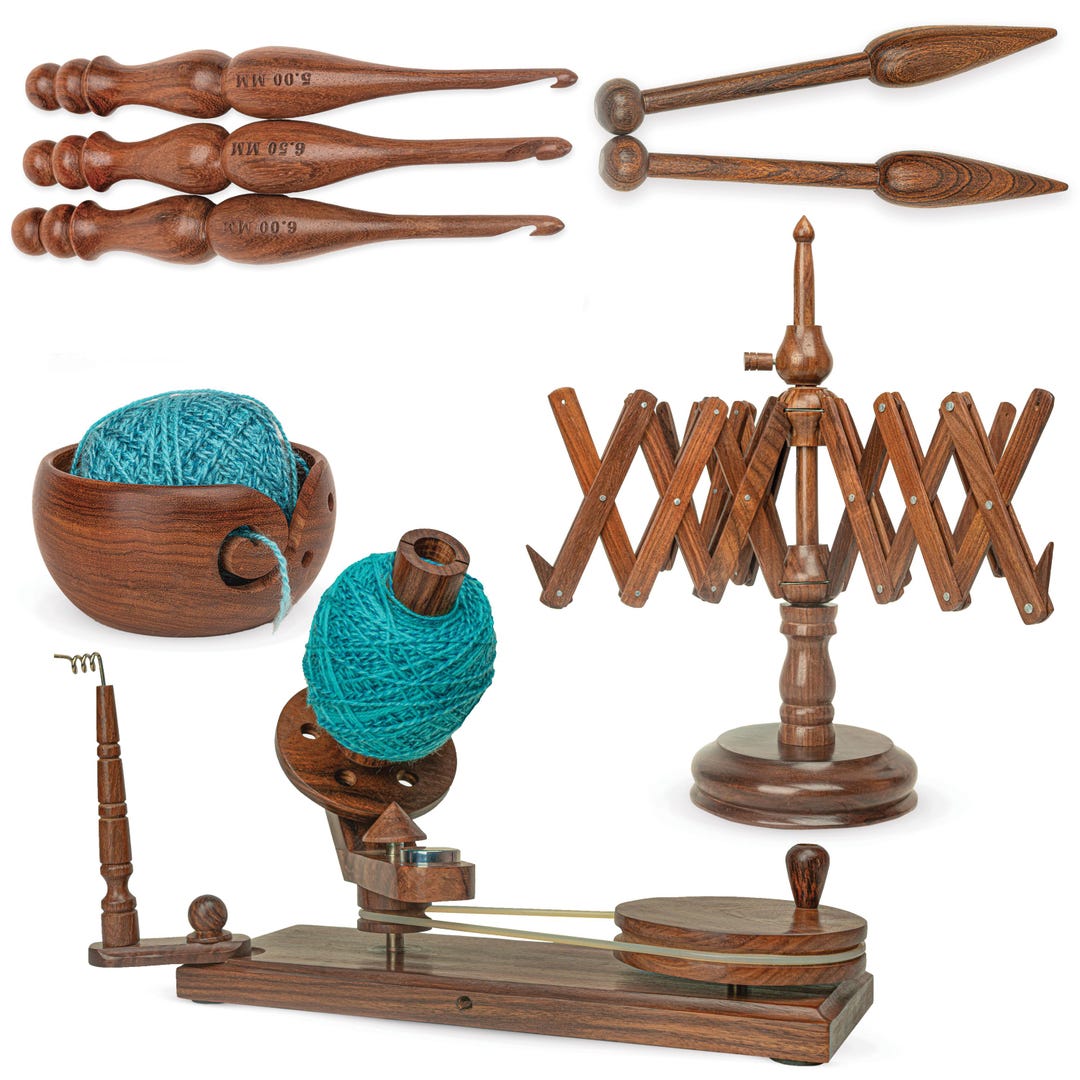 Handmade Rosewood Yarn Winder Set – Bowl, Swift & Crochet Hooks - Etsy